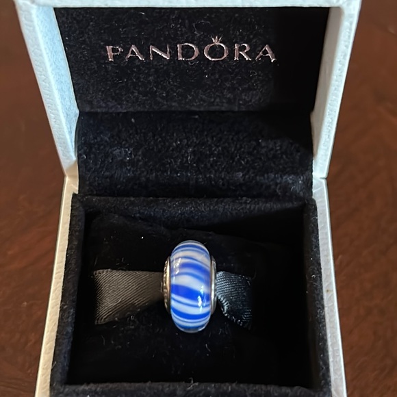 Pandora | Jewelry | Authentic Pandora Blue Stripe Murano Glass Bead ...